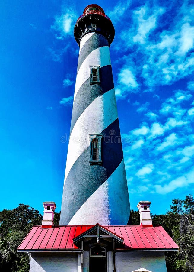 Vertical of the Saint Augustine Lighthouse Against a Blue Sky in Saint ...