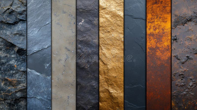 Vertical Sample of Various Stone and Metal Textures Stock Illustration ...