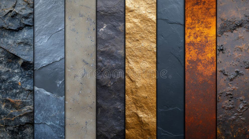 Vertical Sample of Various Stone and Metal Textures Stock Illustration ...