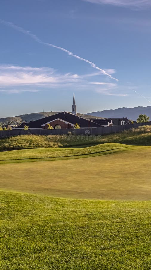Vertical Sand Bunker and Fairway of a Golf Course with Residential Area ...