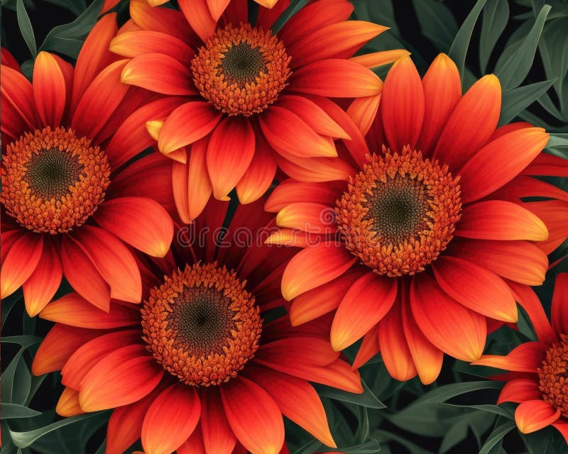 Seamless Pattern with Fire Red Gerbera Flowers Illustration in ...