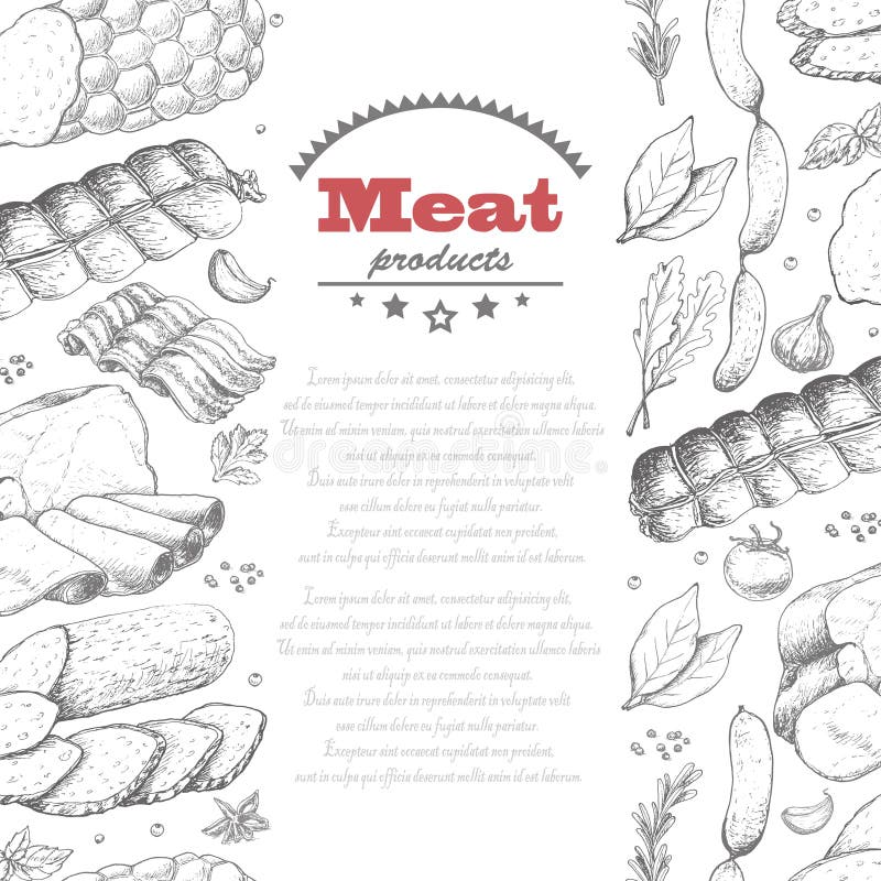 Vertical Seamless Vector Background with Meat Products Stock Vector ...