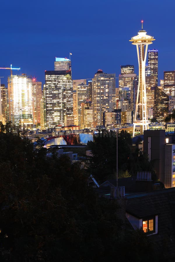 Vertical Seattle, Washington City Center after Dark Editorial Photo ...