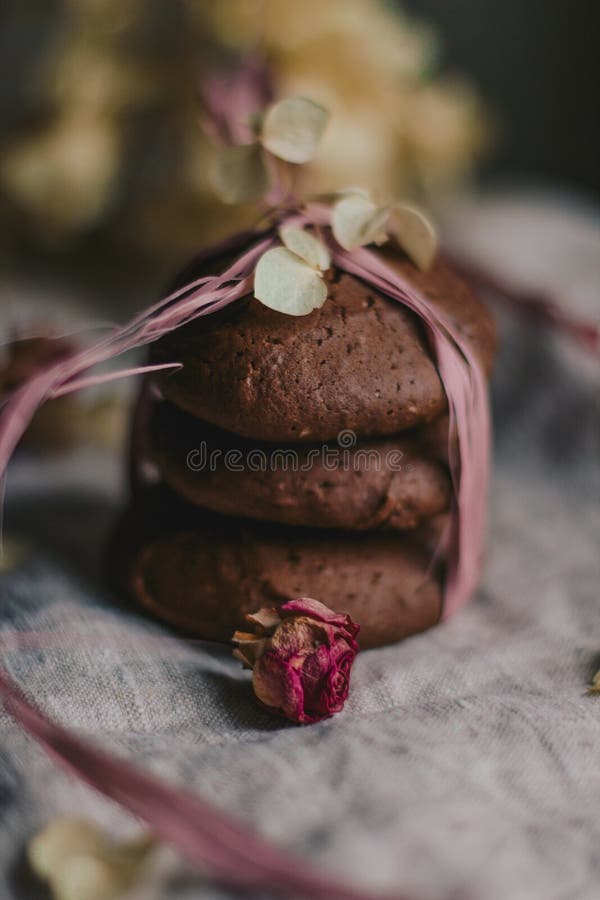 Vertical Selective Closeup Shot of Stacked Chocolate Cookies Wrapped ...
