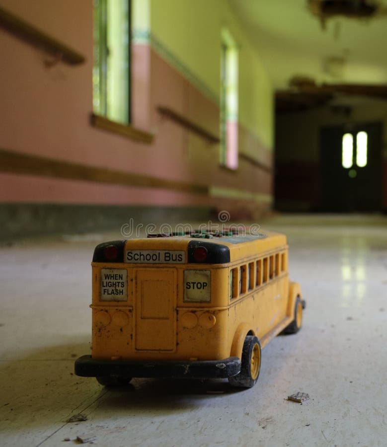 Vertical Selective Focus View of a Miniature School Bus Stock Photo ...