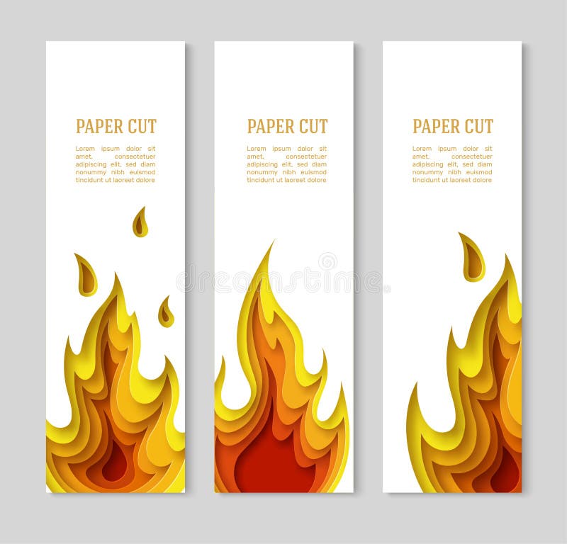 Vertical Set of White Banners with Fire. Layered Design in Paper Style ...
