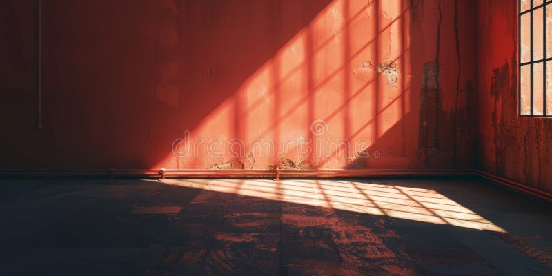 Sunlight Streaming through Window Casting Shadows on Rustic Red Wall in ...