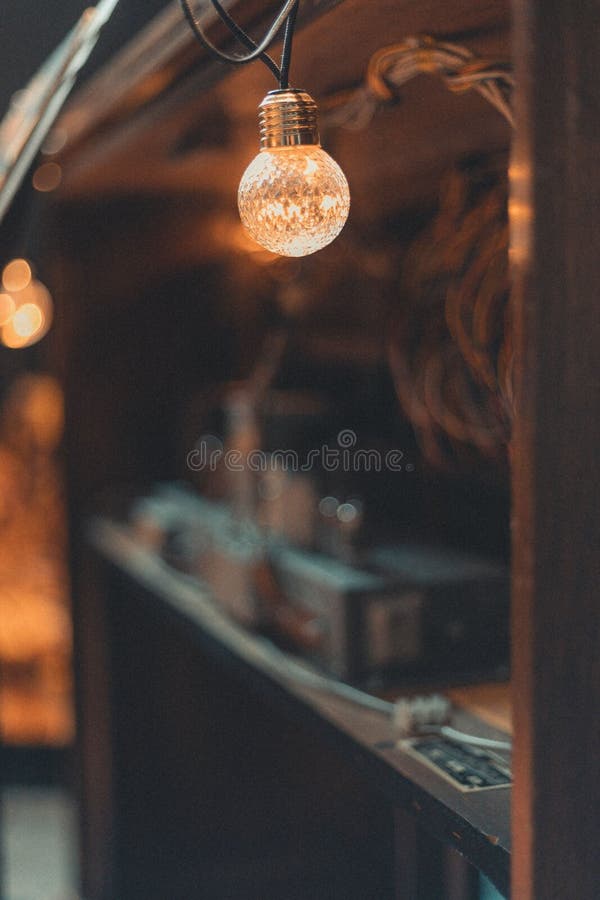 Vertical Shallow Focus of a Turned on Light Bulb Stock Photo - Image of ...