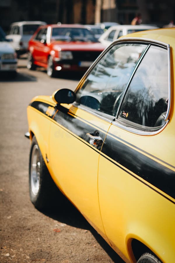 Vertical Sho of an Old Yellow Car on a Sunny Day Stock Image - Image of ...