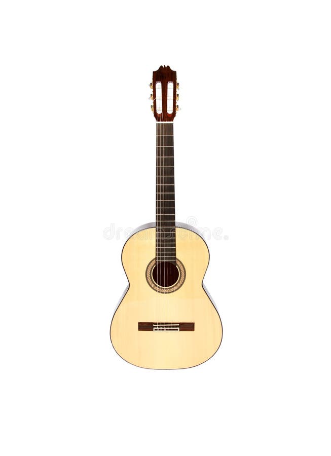Vertical Shot of an Acoustic Guitar Isolated on a White Background ...