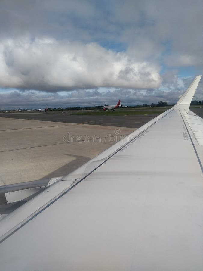Vertical Shot of an Aircraft Wing Taken from Inside the Plane Stock ...