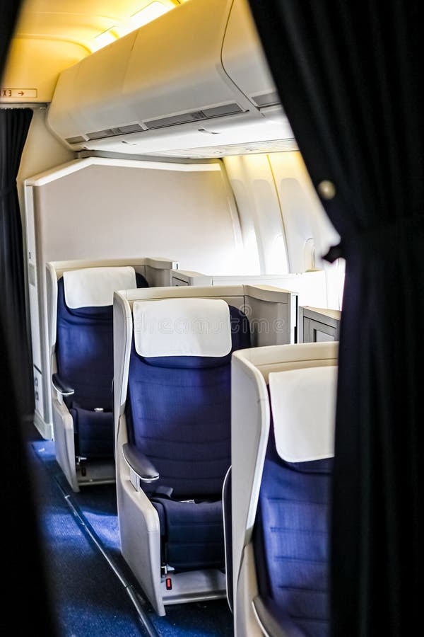 Vertical Shot of Airplane Business Class Cabin Stock Image - Image of ...