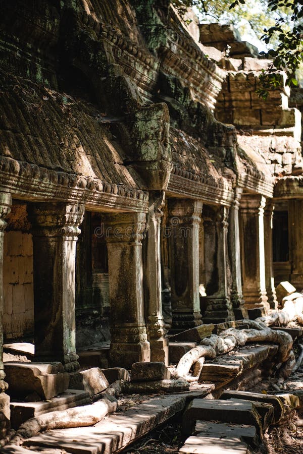Vertical Shot of Ancient Asian Temple Columns. Stock Image - Image of ...