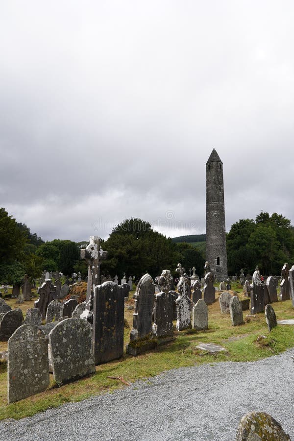 Vertical Shot of the Ancient Monastic Roundtower at Glendalough ...