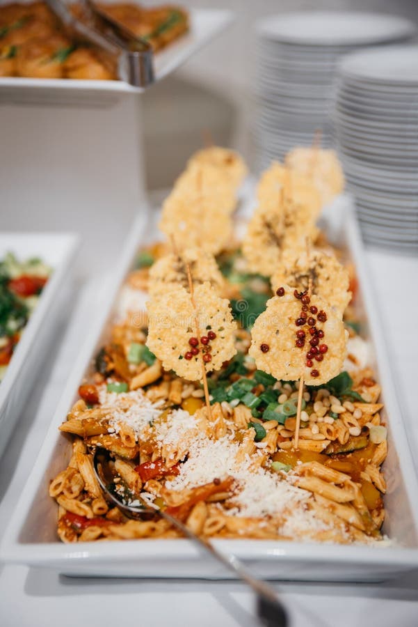 Vertical Shot of Appetizer Buffet with Fruit Salad and Parmesan ...