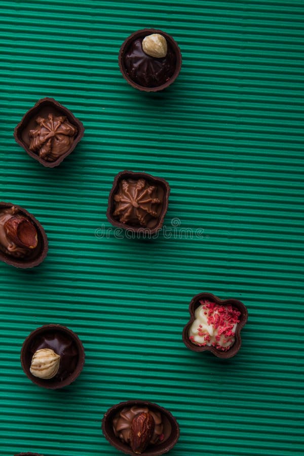 Vertical Shot Assortment of Various Round Chocolate Candies. Stock ...