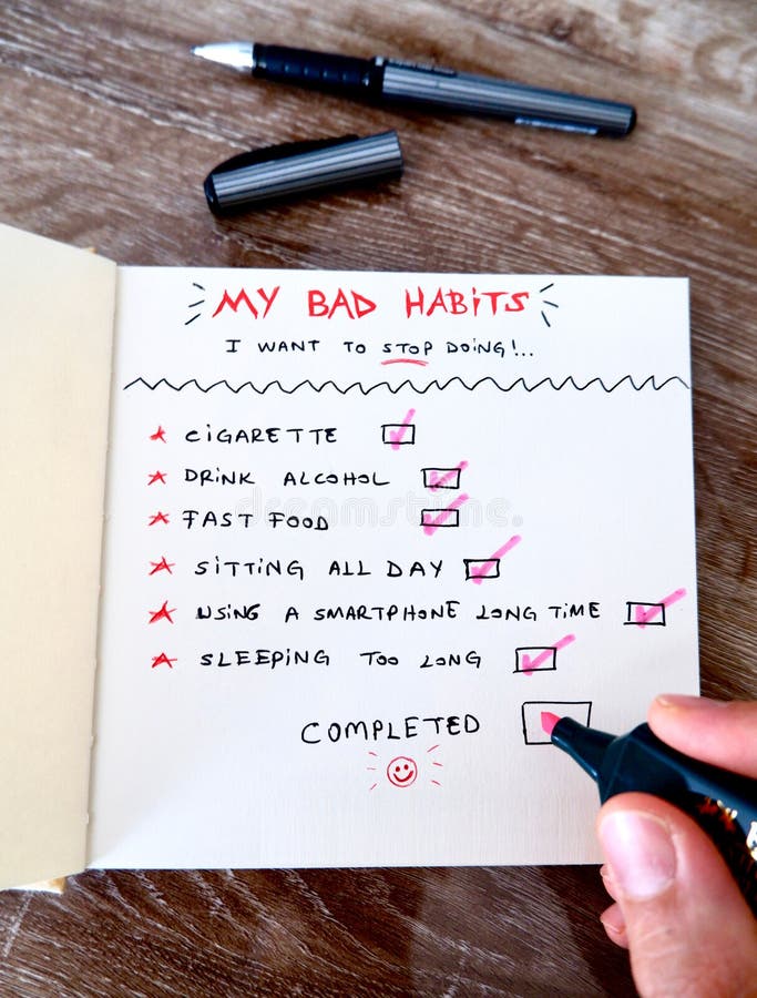 Vertical Shot of a Bad Habits Checklist Written on a Paper Stock Image ...