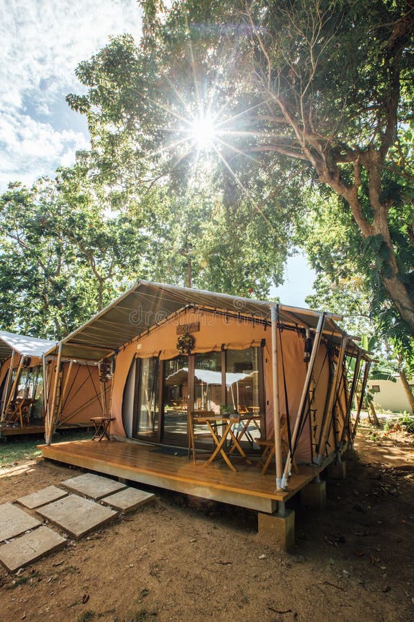 Vertical Shot of a Beautiful Camping Resort in the Forest Stock Photo ...