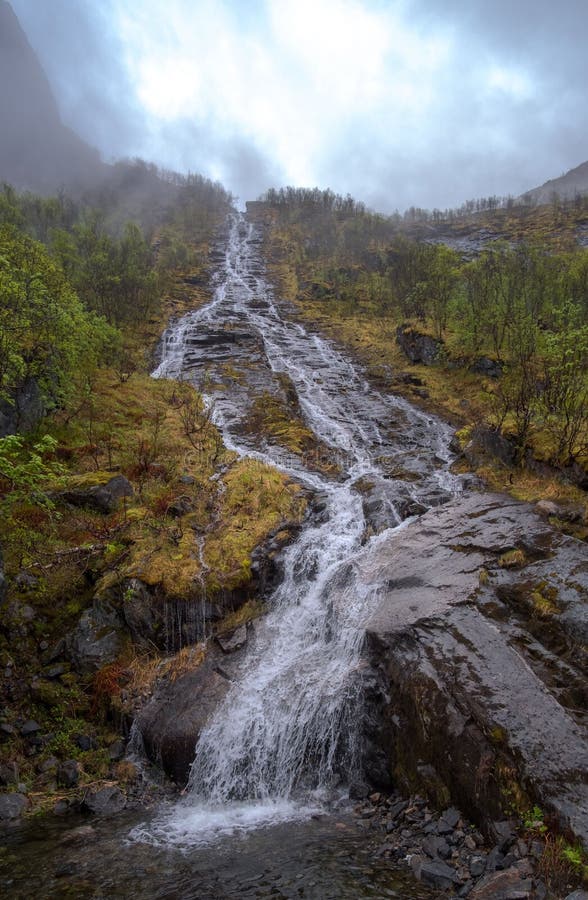 Vertical Shot of a Beautiful River Streaming Down the Slope of a ...
