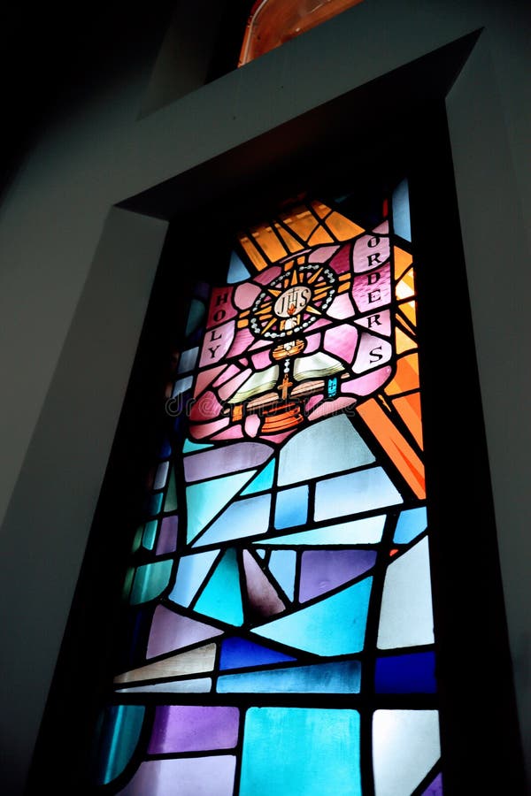 Vertical Shot of a Beautiful Stained Glass on a Window Stock Image ...