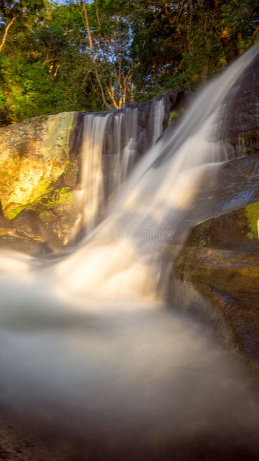 Vertical Shot of a Beautiful Waterfall in Motion in a Forest Stock ...