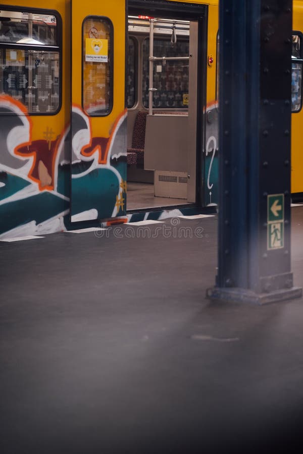 Vertical Shot of the Berlin Metro Ubahn Train with Open Doors Editorial ...