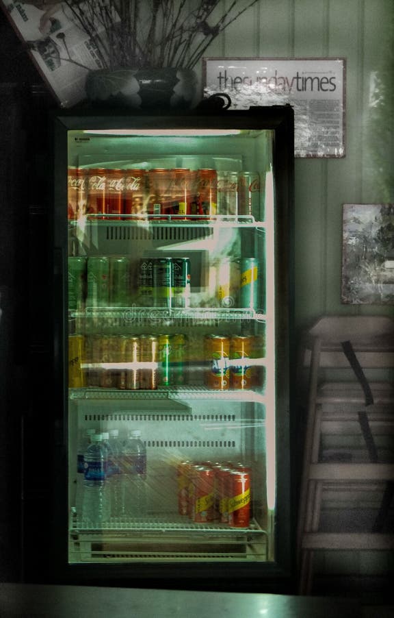 Vertical Shot of a Beverage Fridge Editorial Photo - Image of soda ...