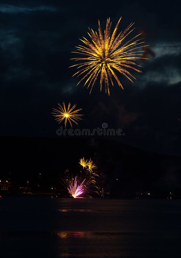 Vertical Shot of Big Colorful Fireworks in the Night Sky Stock Image ...