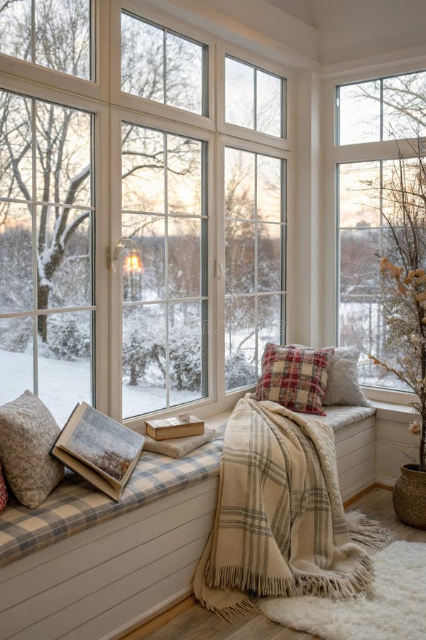 Vertical Shot of Big Plastic Windows with Winter View Stock Photo ...