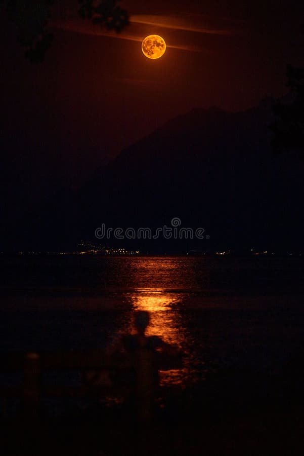 Vertical Shot the Blood Moon Reflecting on the Sea Surface at Night ...