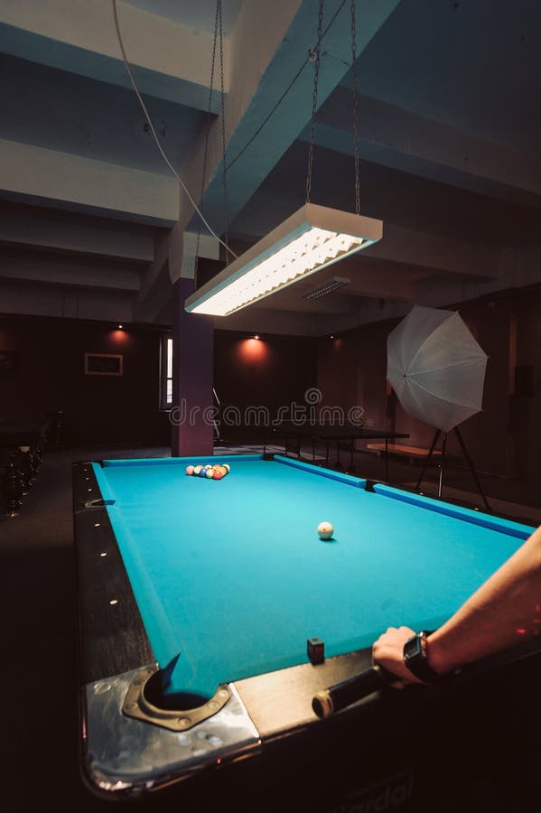 Blue Billiard Table, Balls and Cue Stock Image - Image of colorful ...