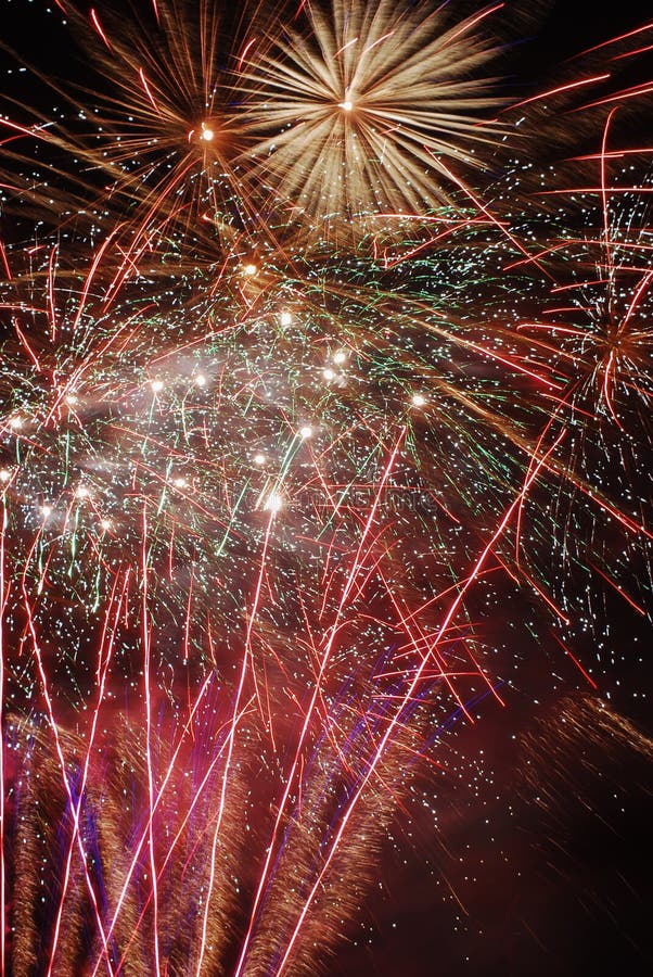 Bright Fireworks in the Night Sky. Stock Image - Image of fireworks ...