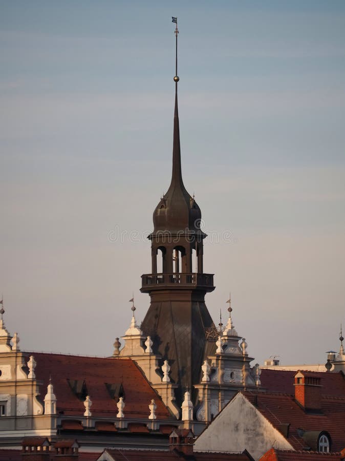 Vertical Shot of a Brown Building with a Black Tall Tower Stock Image ...