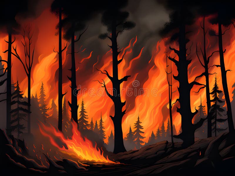 A Vertical Shot of a Burning Fire in the Forest with Trees Stock ...