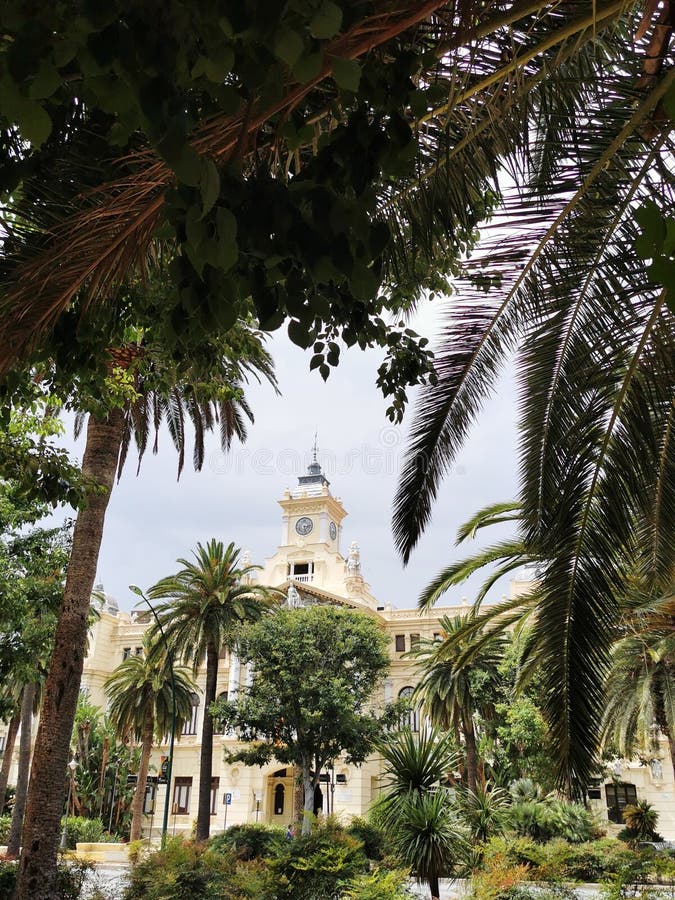 Vertical Shot of the Central Square Building of Malaga, Spain Behind ...