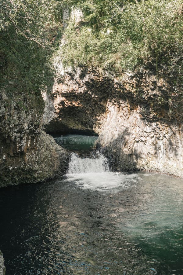 Vertical Shot of a Channel Coming through a Cave in the Wilderness into ...