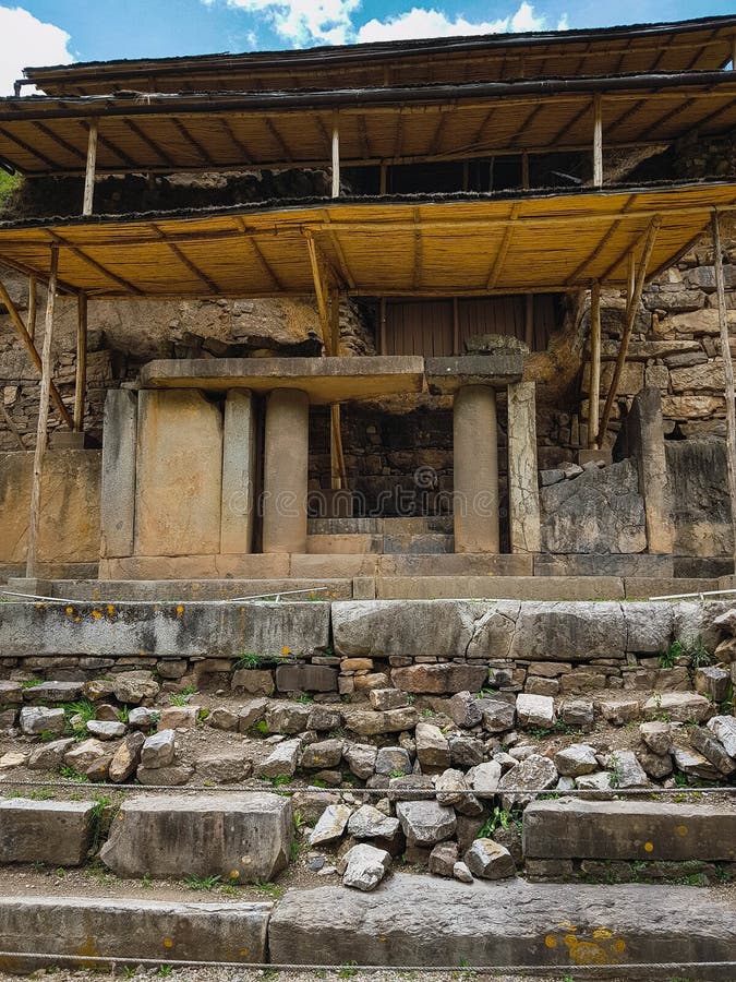 Vertical Shot of the Chavin Main Entrance in the Highlands of Peru ...