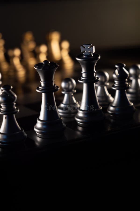 Vertical Shot of Chess Gold and Silver Pieces on the Board Stock Photo ...