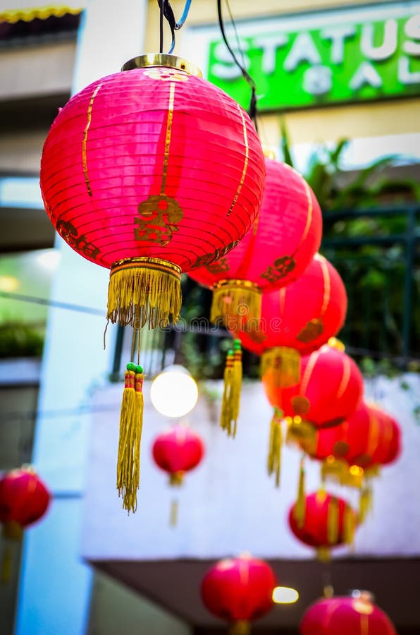 Vertical Shot of Chinese Lamps Hanging in a Line Editorial Stock Photo ...