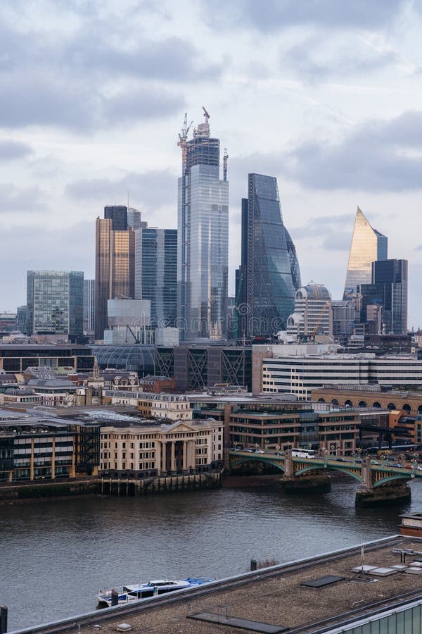 Vertical Shot of a City with Tall Building in the Distance Stock Image ...