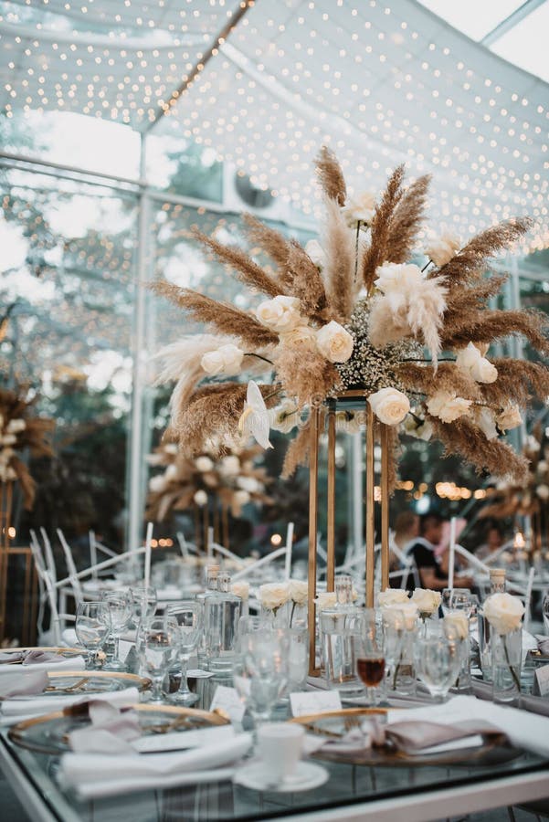 Vertical Shot of the Classy and Elegant Tables of an Outdoors Wedding ...