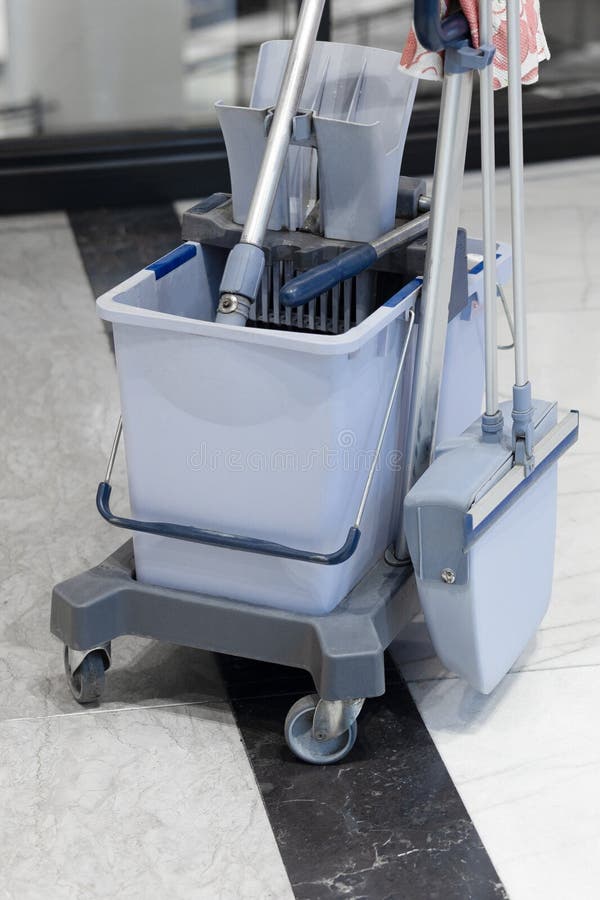 Vertical Shot of Cleaning Tool Set . Cleaning Kit on a Trolley Stock ...