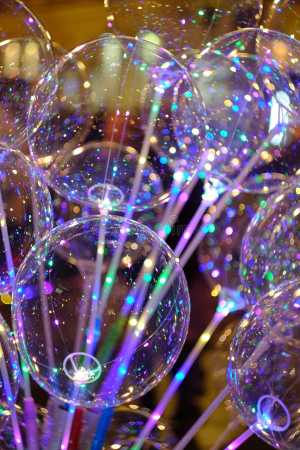 Vertical Shot of a Clear Bubble Balloon Luminous LED Lights String with ...