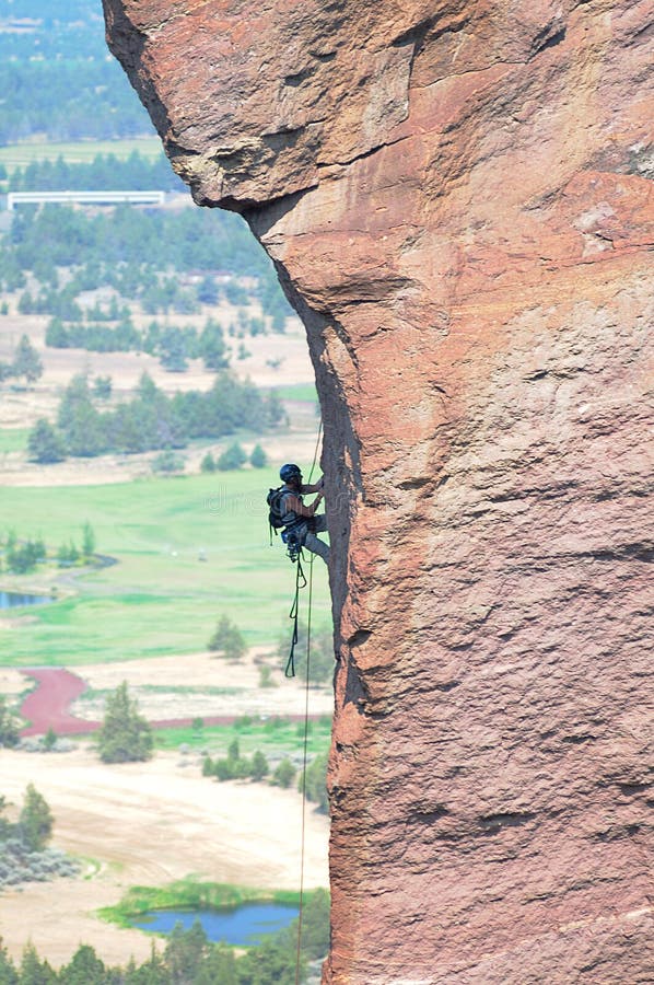 Vertical Shot of a Climber in Monkey Face, Smith Rock State Park ...