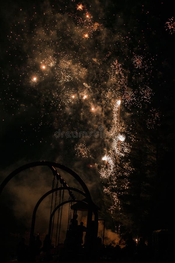 Vertical Shot of the Colorful Fireworks in the Night Sky Stock Image ...