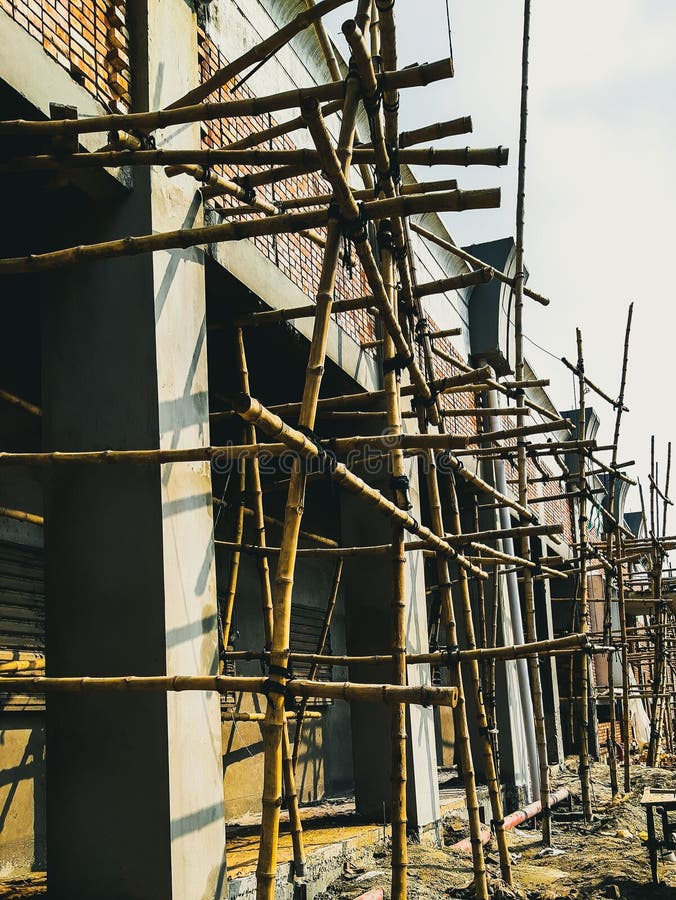 Vertical Shot of a Construction Site with Bamboo Sticks Stock Photo ...