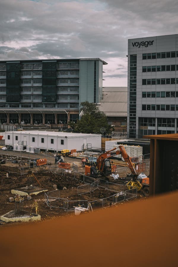 Vertical Shot of a Construction Site at Manchester Airport with Diggers ...