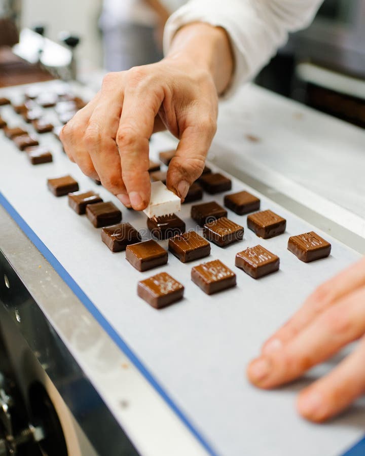 Vertical Shot of a Cook Making Chocolate Candies in a Factory Stock ...