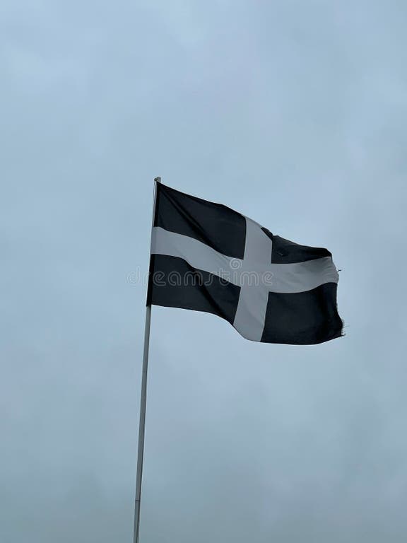 Vertical Shot of the Cornwall Flag Waving in the Sky Stock Image ...