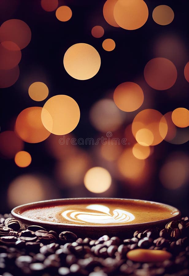 Vertical Shot of a Cup of Coffee and Coffee Beans with Bokeh Lights ...